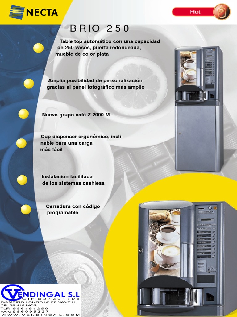 Brio 250 Maquina Vending Cafe Bebidas Calientes Vendingal Agencia Necta ...