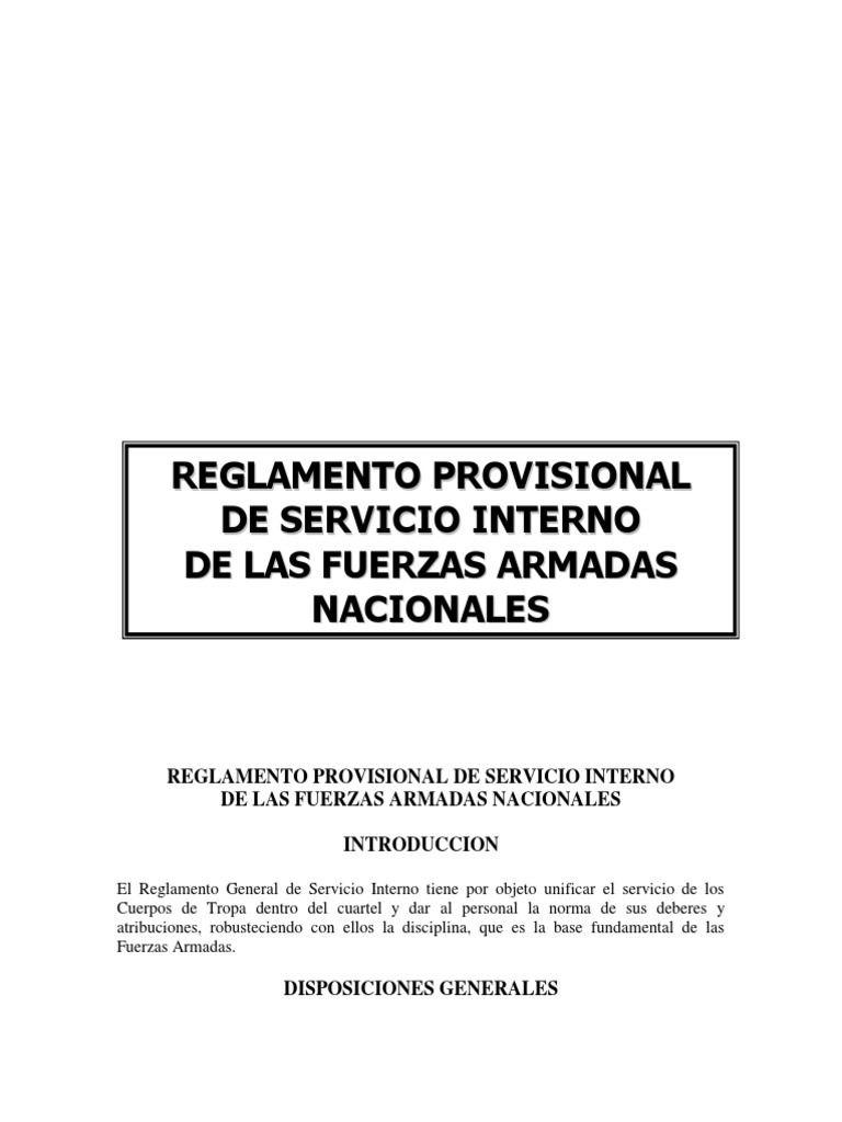 Reglamento Provicional de Servicio Interno | PDF | Personal (militar) | Organización militar