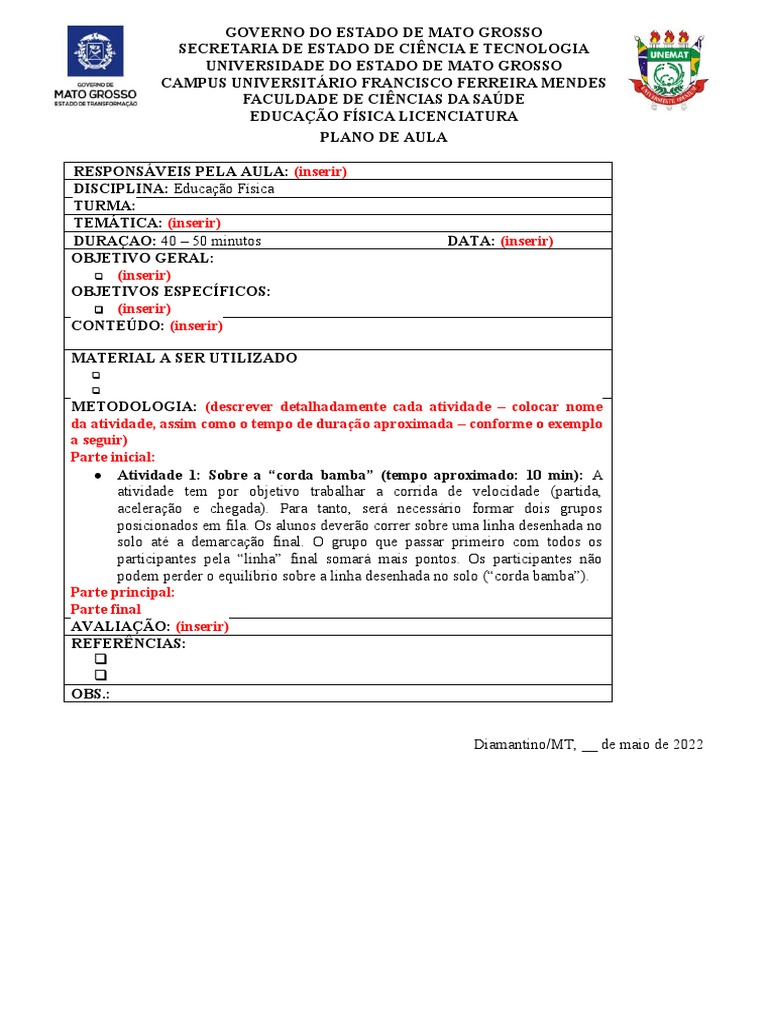 Plano de Aula Modelo | PDF