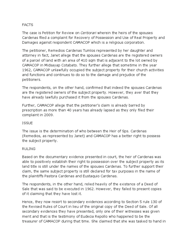 Cardenas Vs Camacop Digest | PDF | Complaint | Government