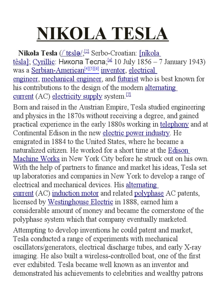 Nikola Tesla | Download Free PDF | Nikola Tesla | Electric Motor