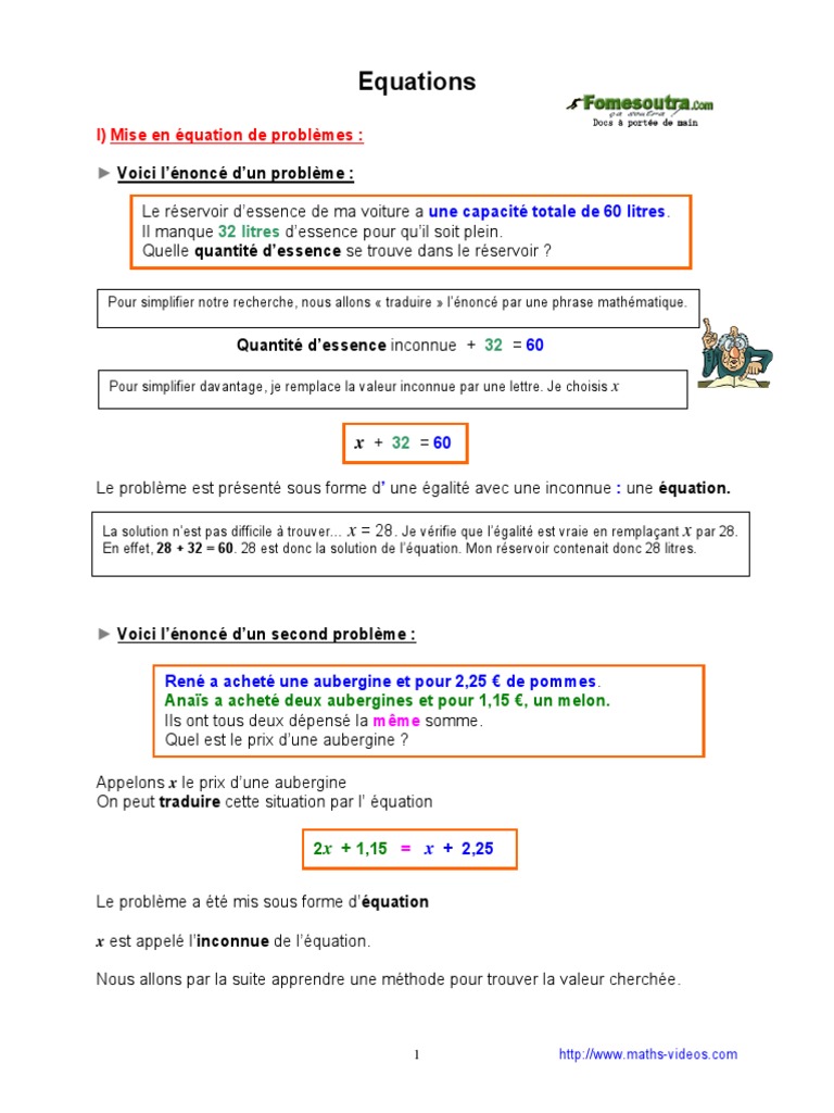 Résoudre des Équations en 4ème | PDF | Équations | Mathématiques