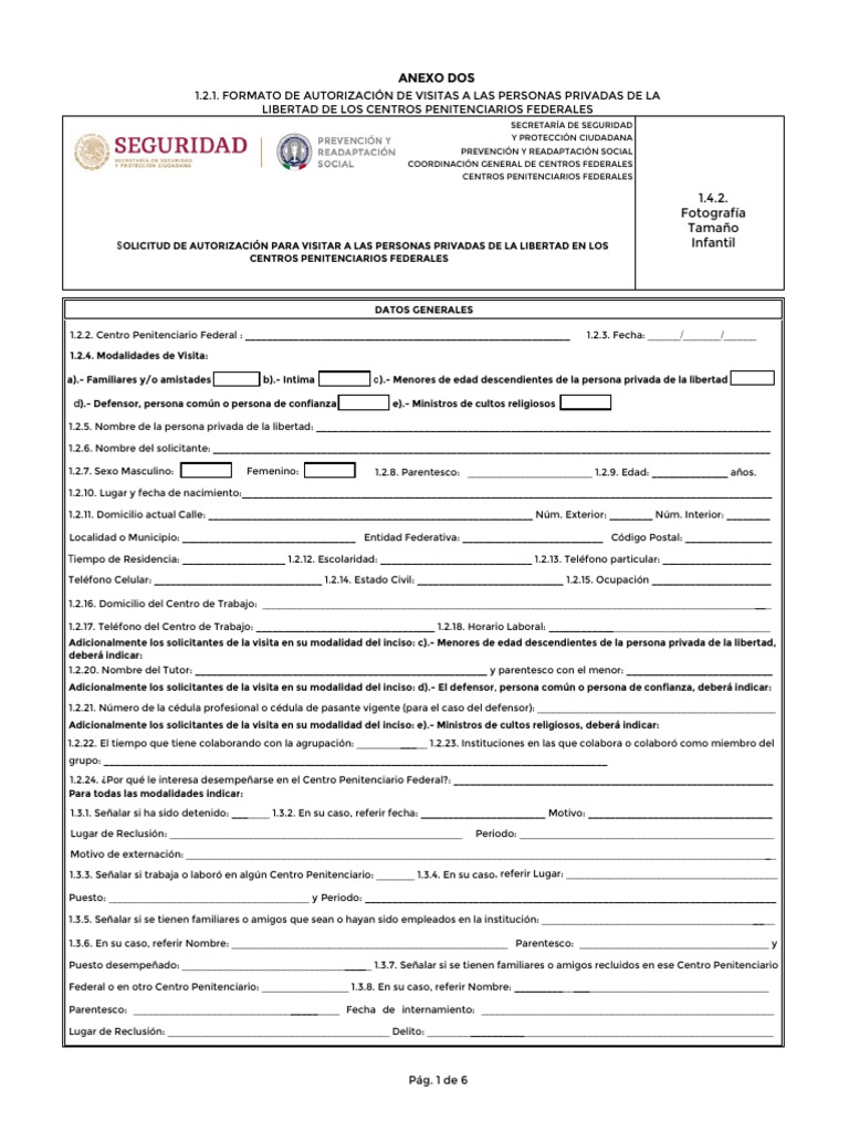 Formato Oficial para Iniciar Tramite de Visita A Internos en Los ...