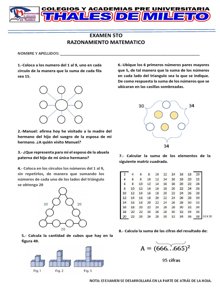 Examen 5to RM | PDF