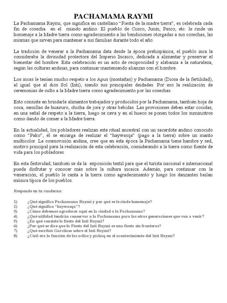Pachamama Raymi | PDF | Imperio Inca
