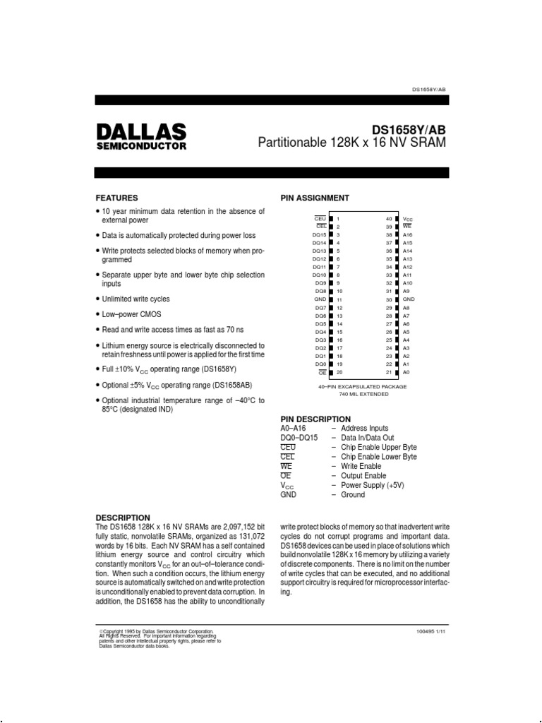 Memoria Dallas DS1658Y-100 | PDF | Random Access Memory | Bit