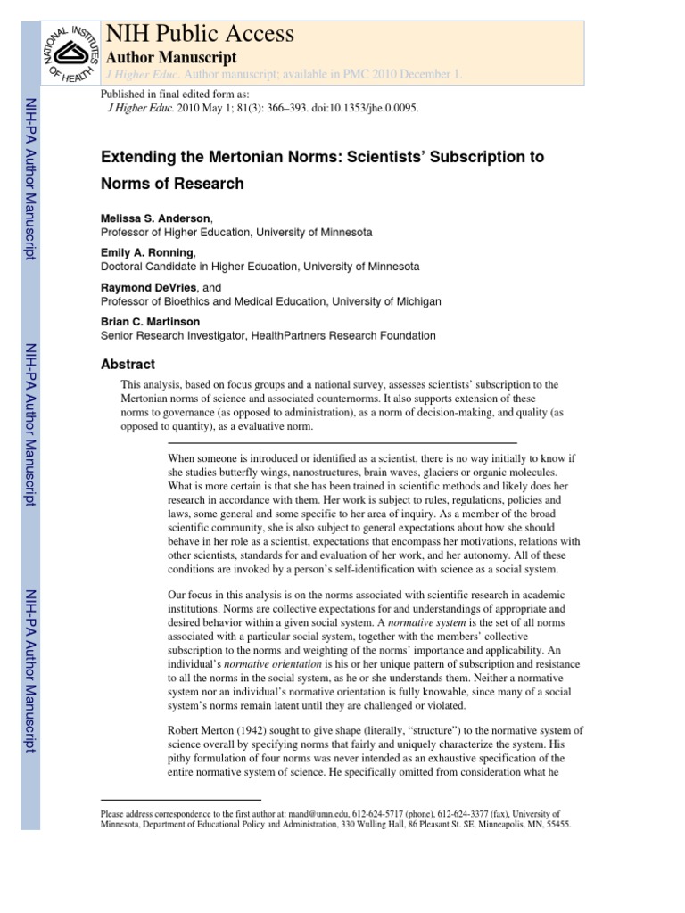 Anderson Et Al Norms & Scientists (1) - 2 | PDF | Methodology | Science