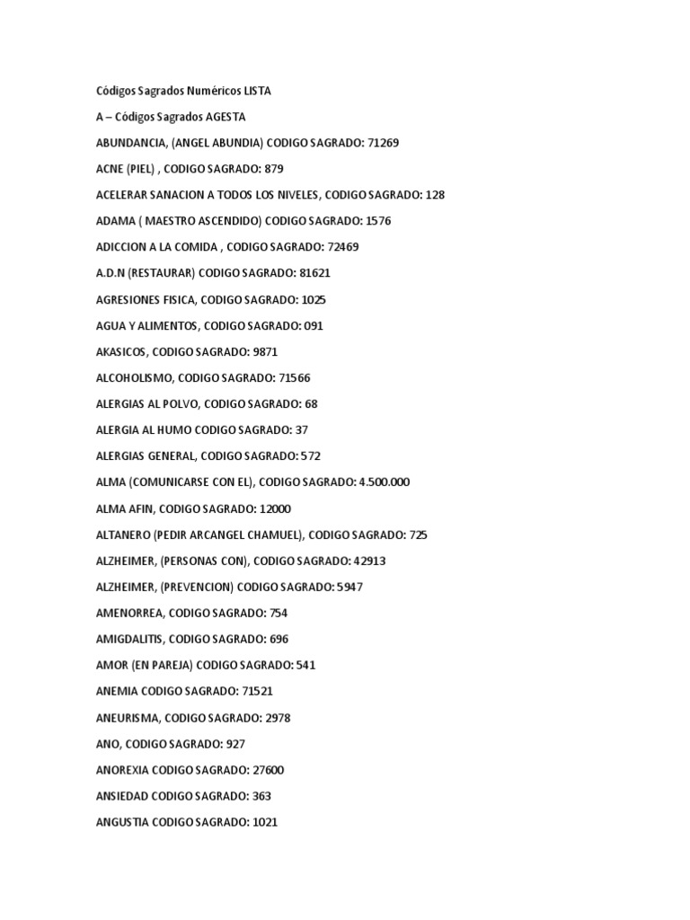 Códigos Sagrados Numéricos AGESTA | PDF | Enfermedades y trastornos ...