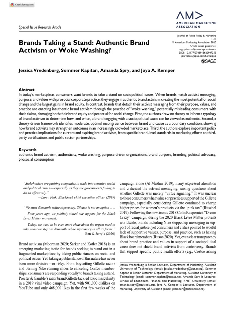Brands Taking A Stand: Authentic Brand Activism or Woke Washing? | PDF ...