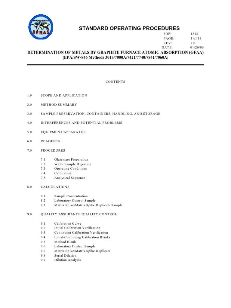 Standard Operating Procedures | PDF | Detection Limit | Atomic ...