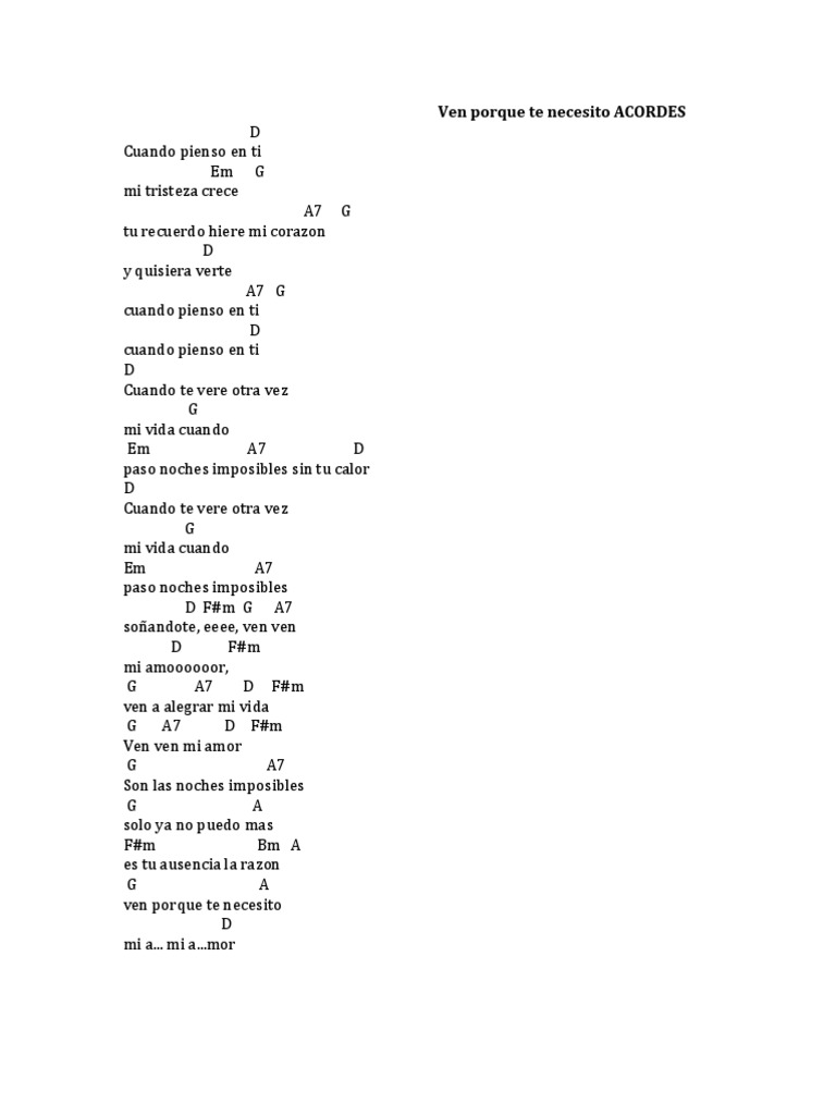 Ven Porque Te Necesito ACORDES | PDF