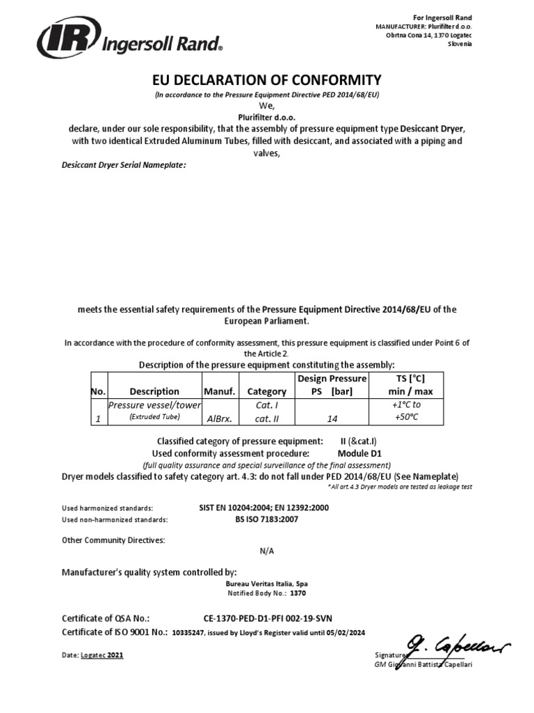 EU Declaration of Conformity for Plurifilter | PDF | Mechanical Engineering