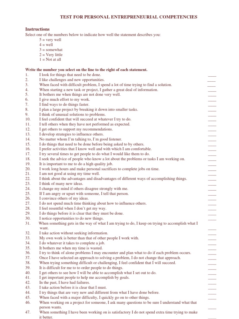 39034324 Test for Personal Entrepreneurial Competencies | Competence ...