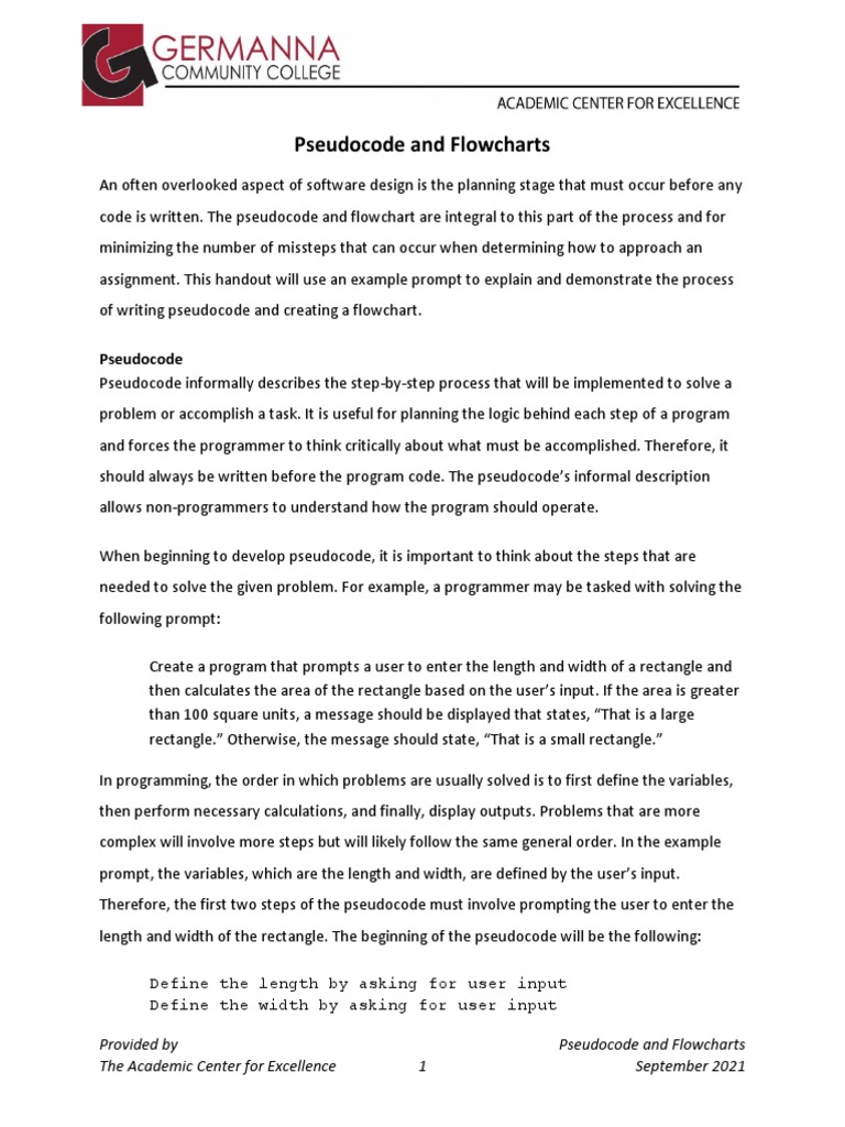 Planning Software Design: Creating Pseudocode and Flowcharts to Solve a ... Planning Software Design: Creating Pseudocode and Flowcharts to Solve a ...