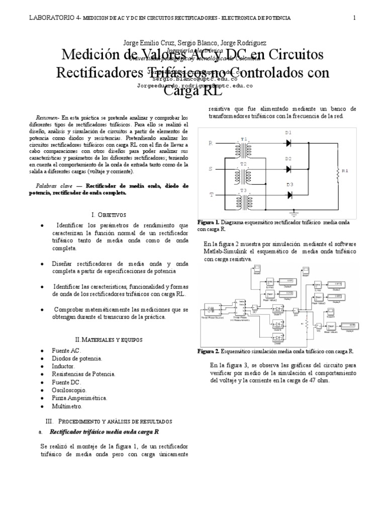 Rectificador trifásico medición AC DC | PDF | Rectificador | Corriente eléctrica