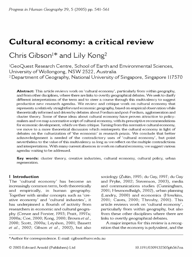 GIBSON (2005) Cultural Economy - A Critical Review | PDF | Economies | City