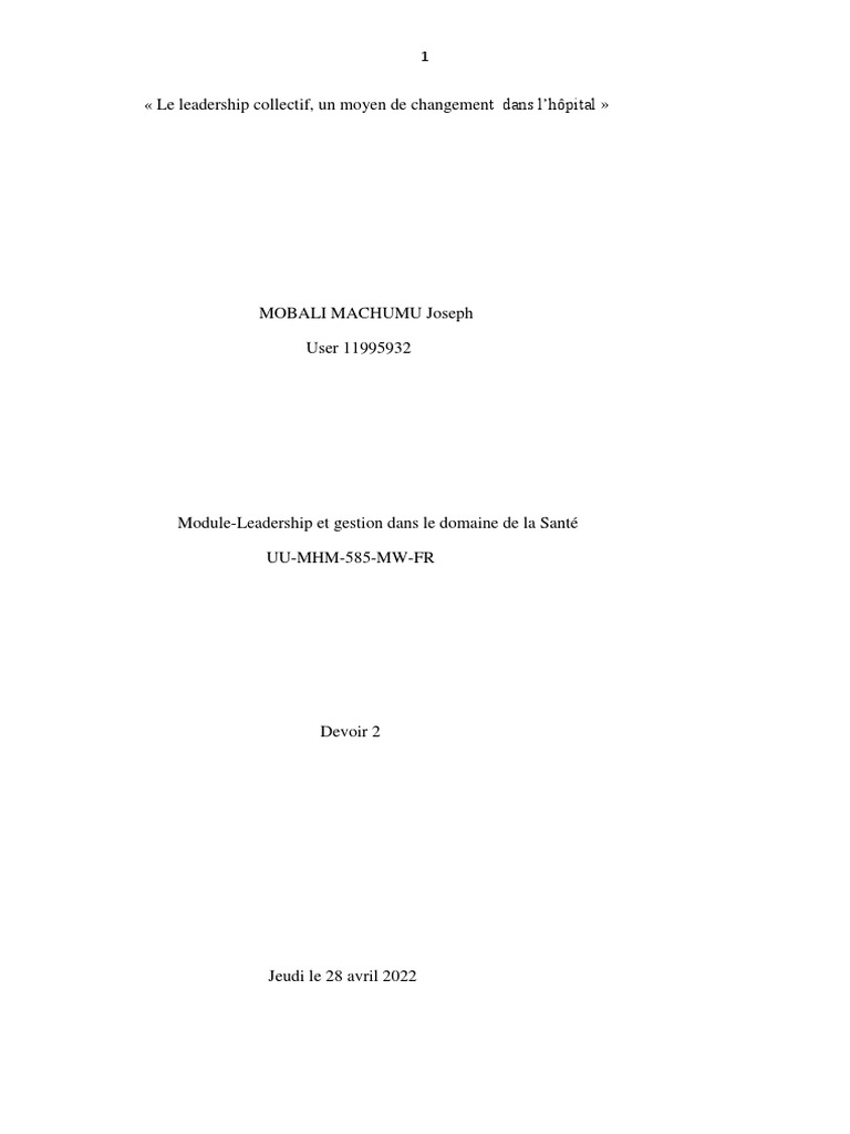 Leadership collectif dans les hôpitaux | PDF | Direction | Hôpital