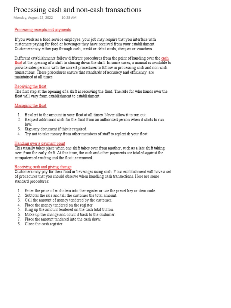 Processing Cash and Non-Cash Transactions | PDF