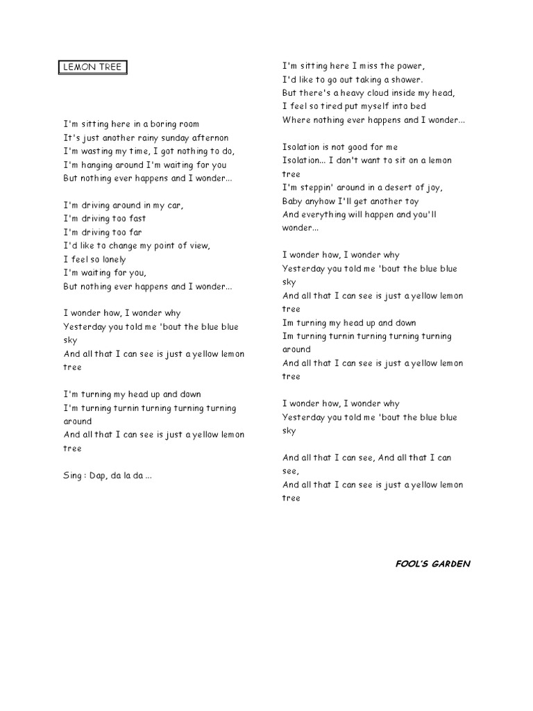"Lemon Tree Lyrics Analysis" | PDF