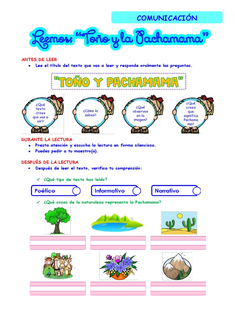 Ficha COM. Pachamama | PDF | Artes del Lenguaje y Comunicación ...