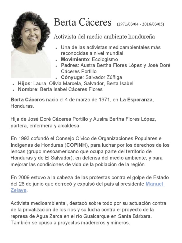 Berta Cáceres Biografia | PDF | Ciencias sociales | Religión y espiritualidad