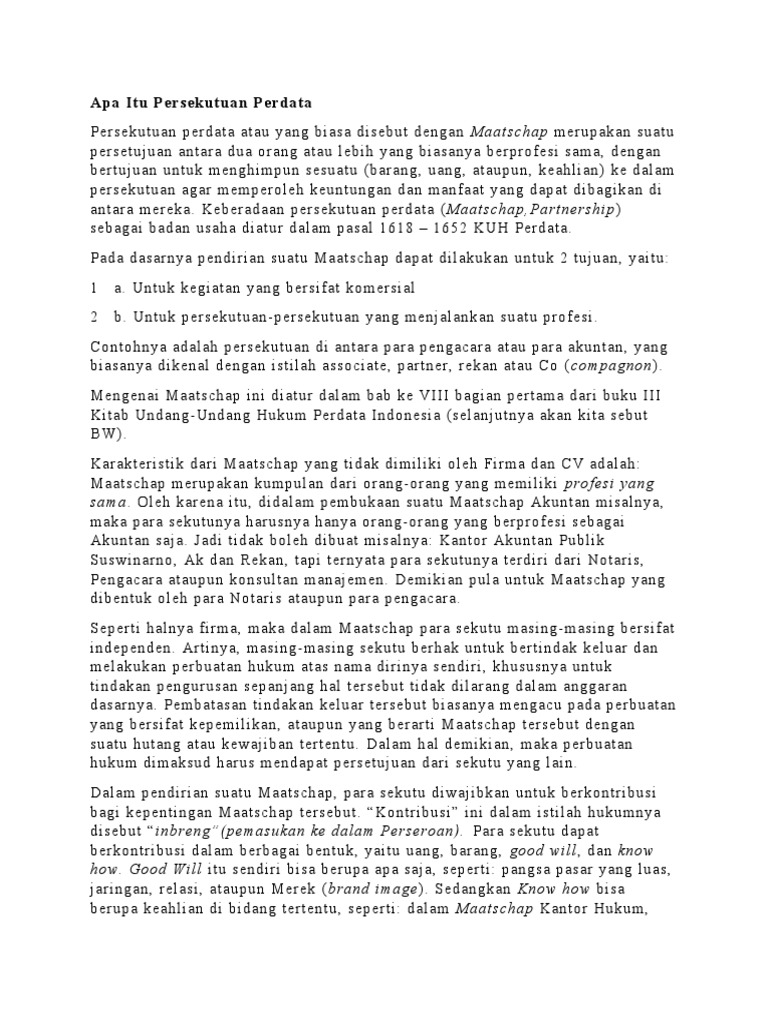 Apa Itu Persekutuan Perdata | PDF