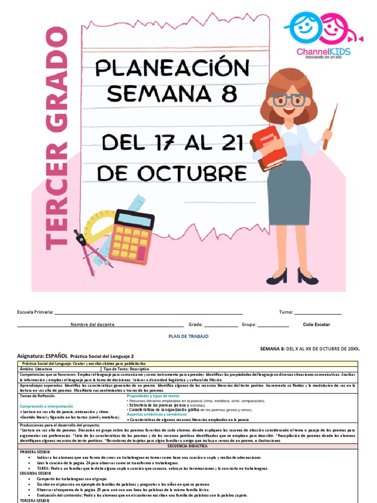 ??3°planeacion Semana 8 Tercer Grado 2022 | Descargar gratis PDF | Poesía | Alimentos