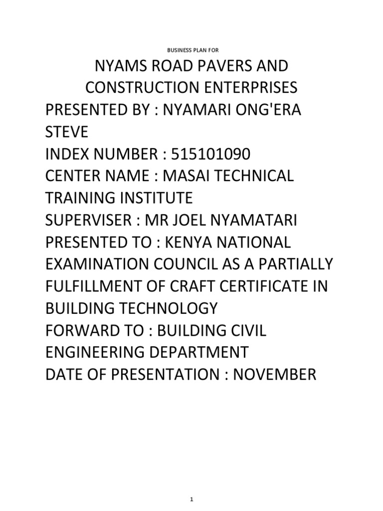 Business Plan for Nyams Road Pavers | PDF | Employment | Business Economics