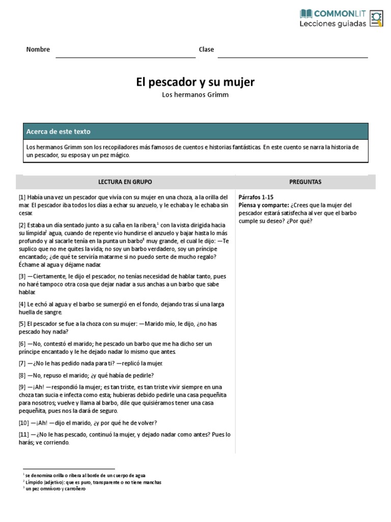 Copia Estudiante Lección Guiada El Pescador y Su Mujer | PDF