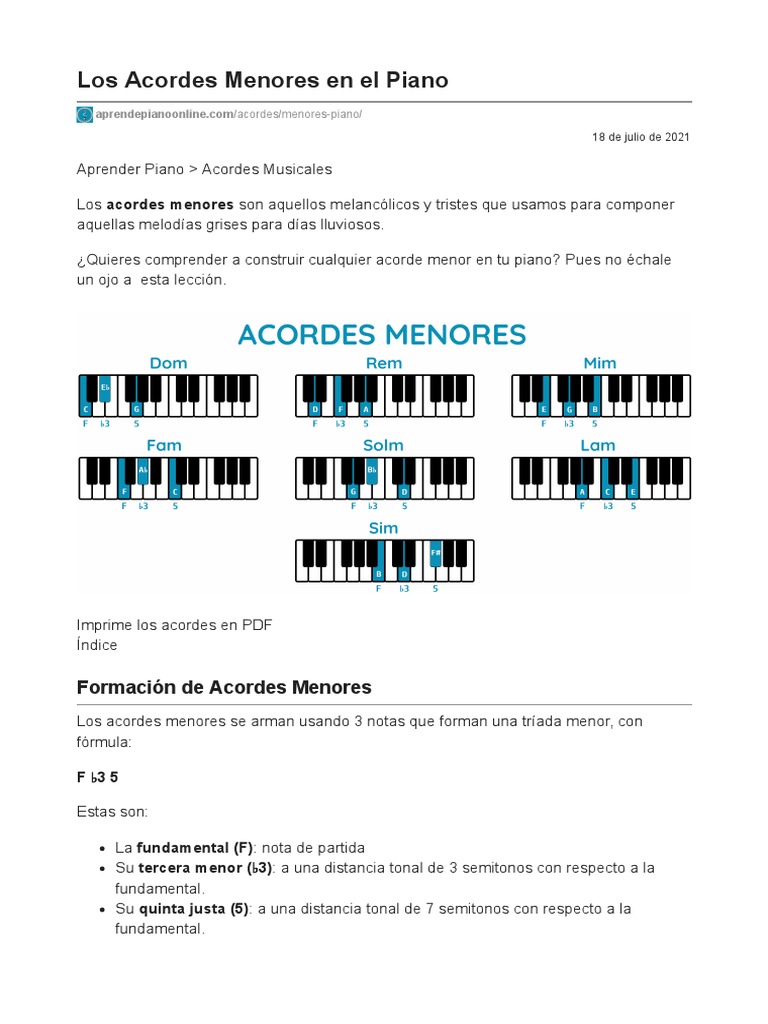 Los Acordes Menores en El Piano | PDF | Acorde (Música) | Musicología
