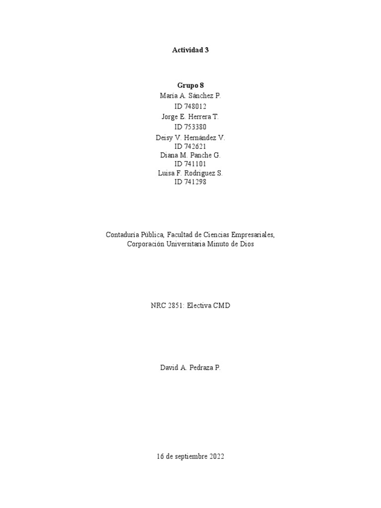Actividad 3 Electiva CMD | PDF | Presupuesto | Costo