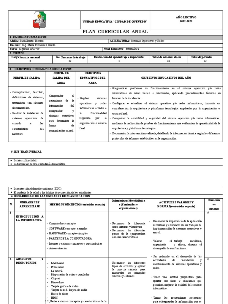 Pca - Sistemas Operativos y Redes Ii Segundo 2022-2023 - Segundo Bachillerato | PDF | Archivo de ...