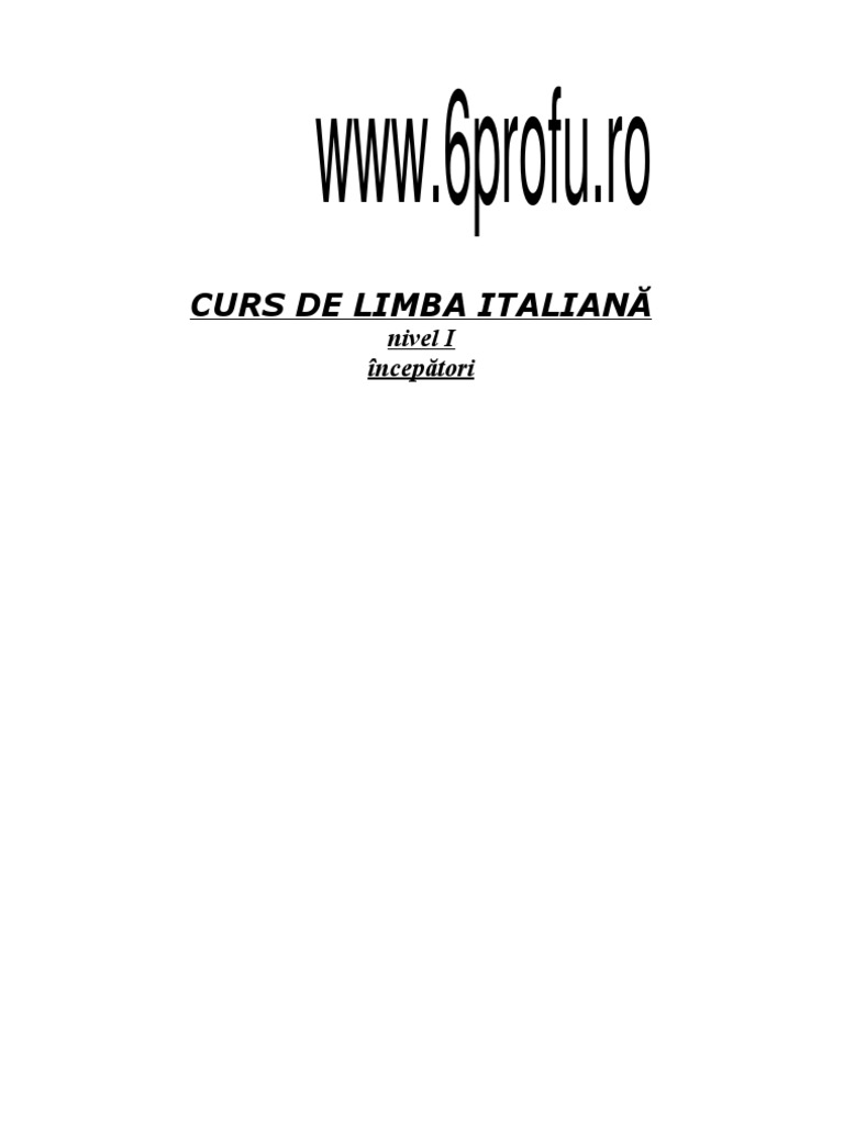 Curs de Limba Italiana Nivel I Incepatori | PDF