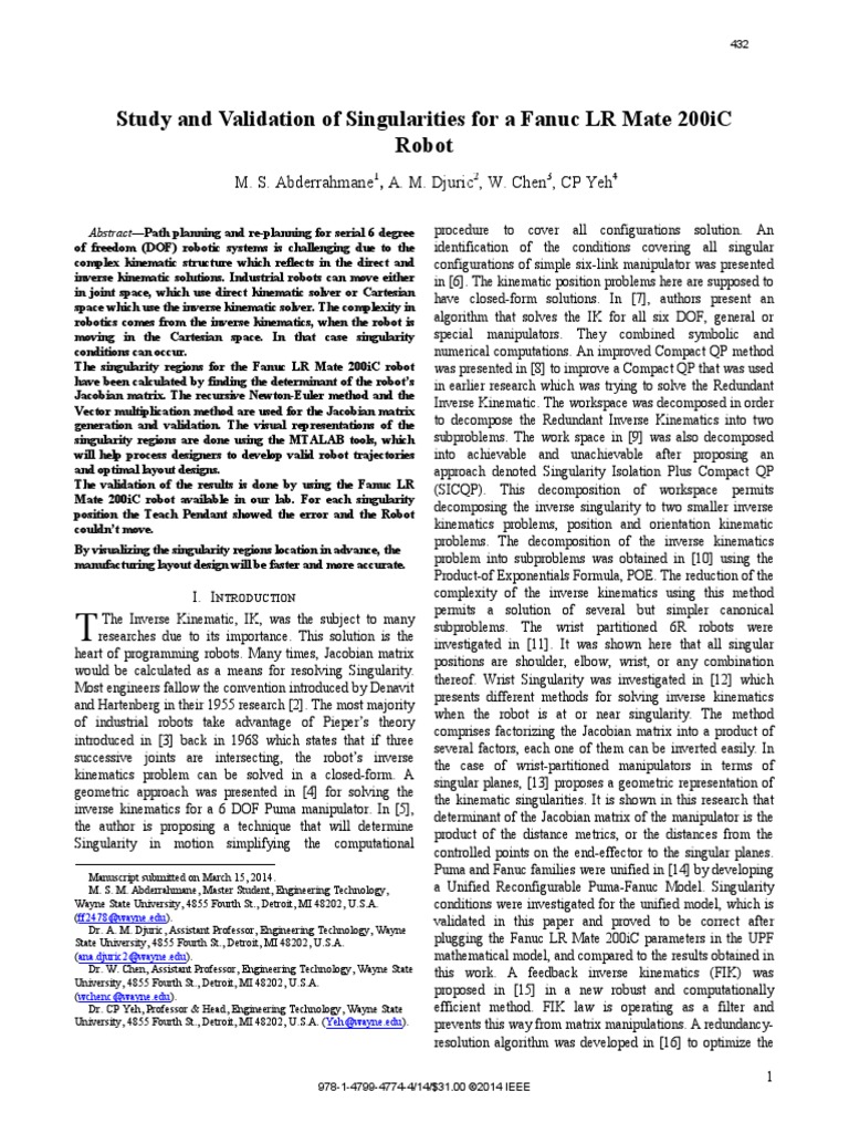 Study and Validation of Singularities For A Fanuc LR Mate 200ic | PDF ...