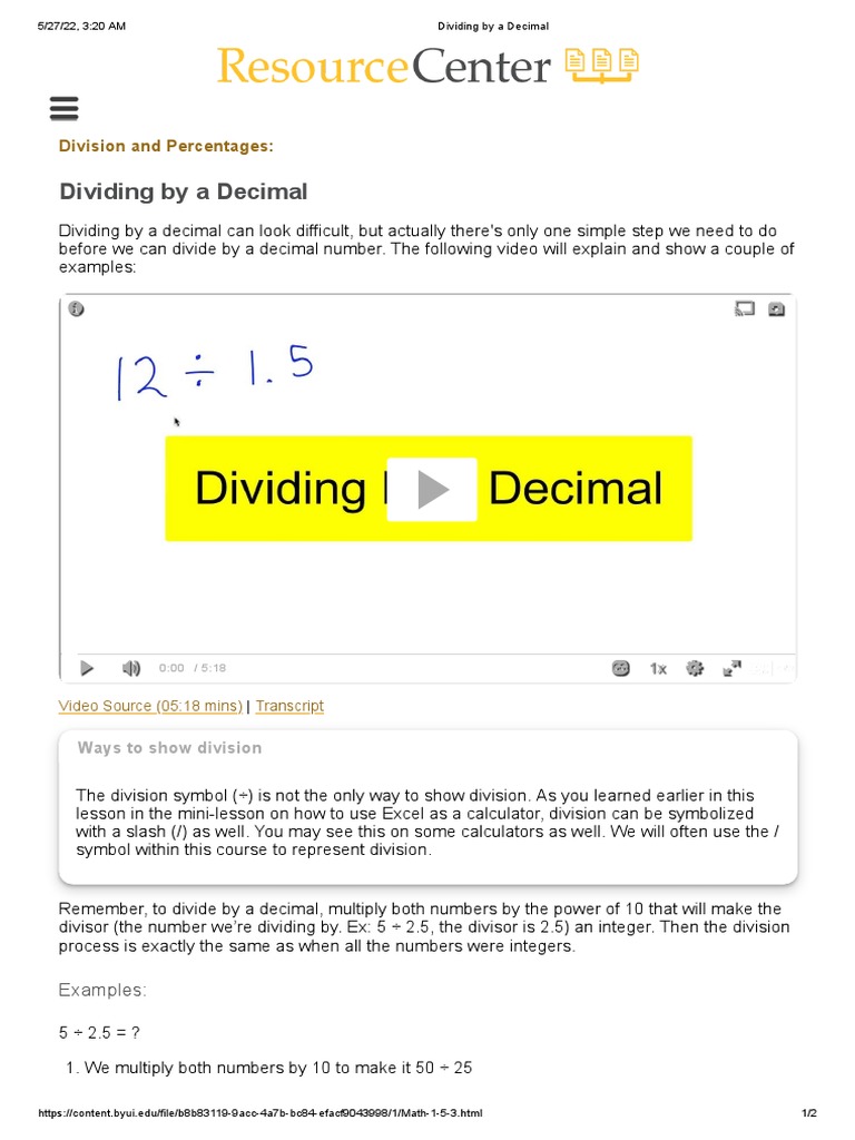 Dividing By A Decimal PDF