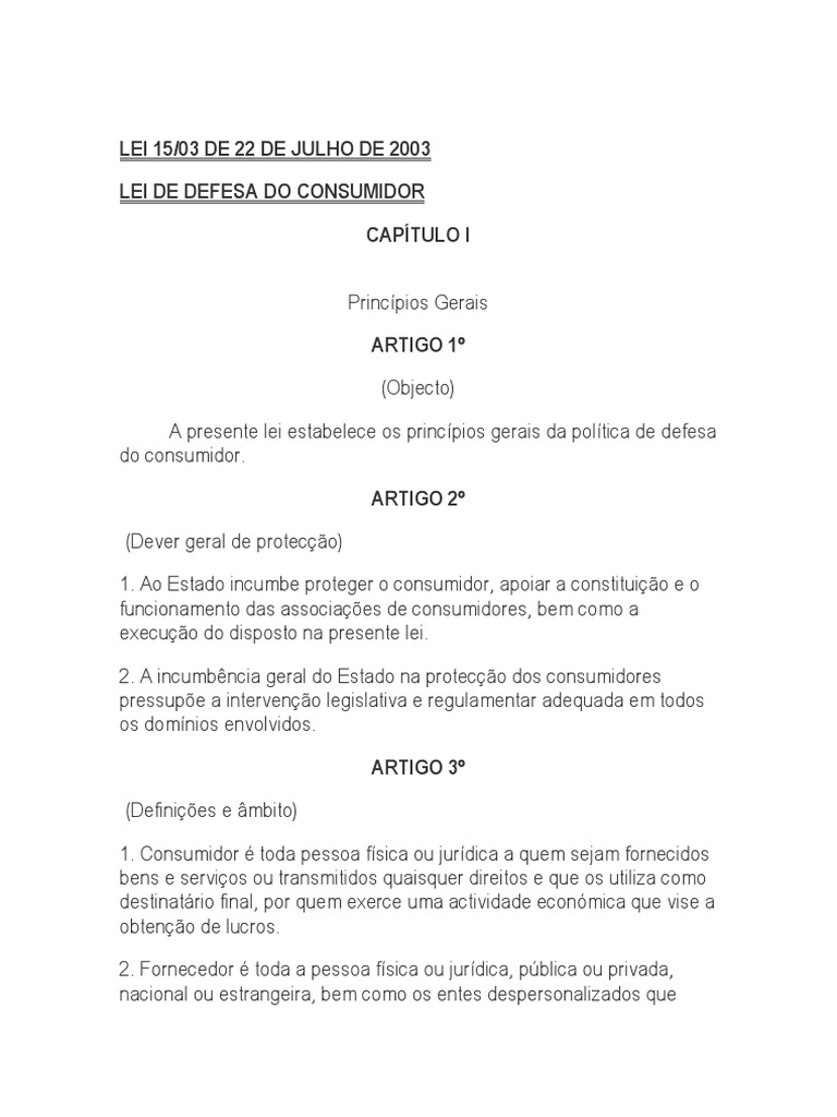 Lei 15 de Defesa Do Consumidor - República de Angola | PDF | Proteção ...