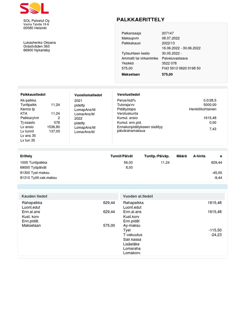 SOL Palvelut Oy - 7!8!22 | PDF