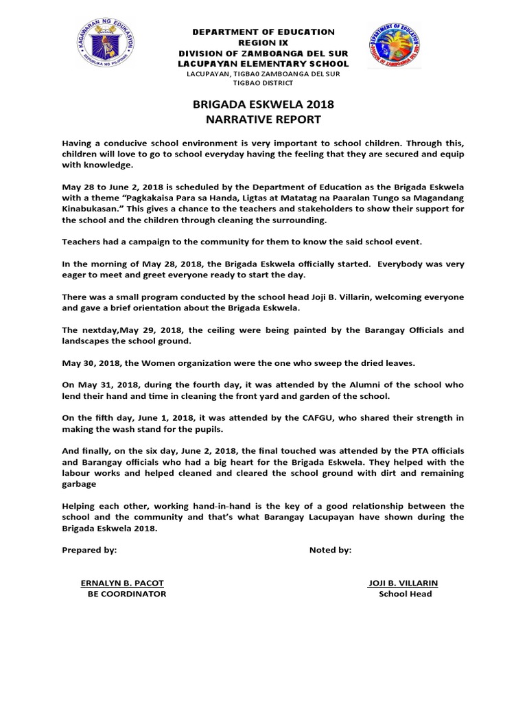 Brigada Eskwela Narrative Report | PDF