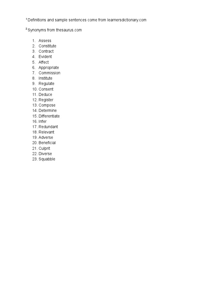 Vocabulary List with Definitions | PDF | Career & Growth
