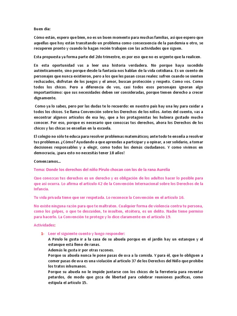 Clase 4 Analisis de Un Cuento | PDF | Derechos de los niños