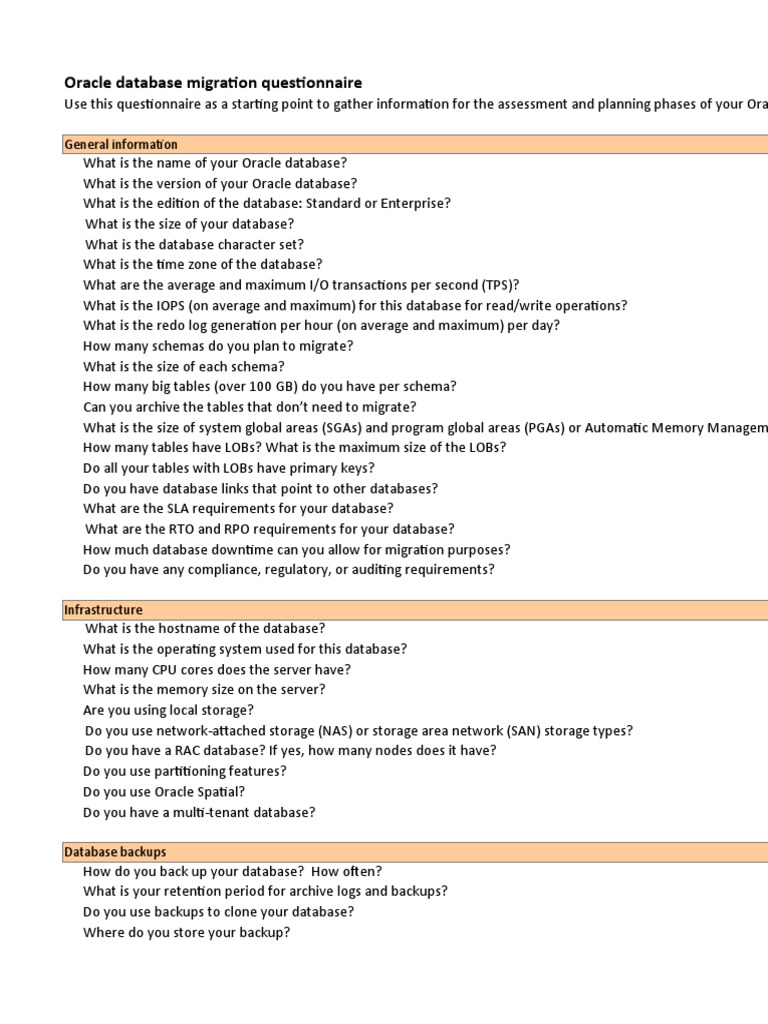 AWS Oracle DB Migration Questionnaire | PDF | Databases | Backup