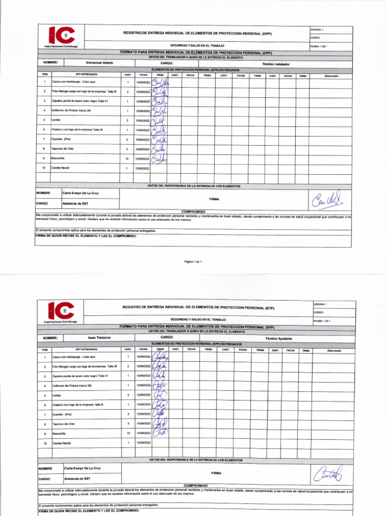 Registro de Entrega de Epps | PDF
