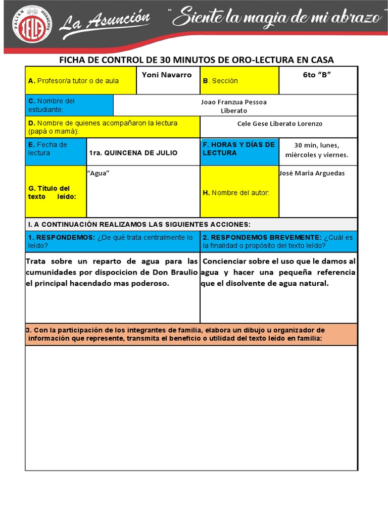 Ficha de Control de 30 Minutos de Oro-Lectura en Casa | PDF