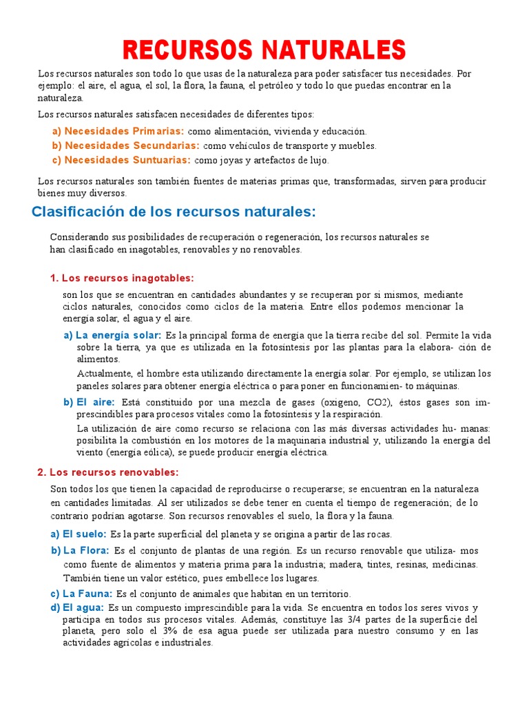 Clases de Recursos Naturales para Tercer Grado de Primaria | PDF ...