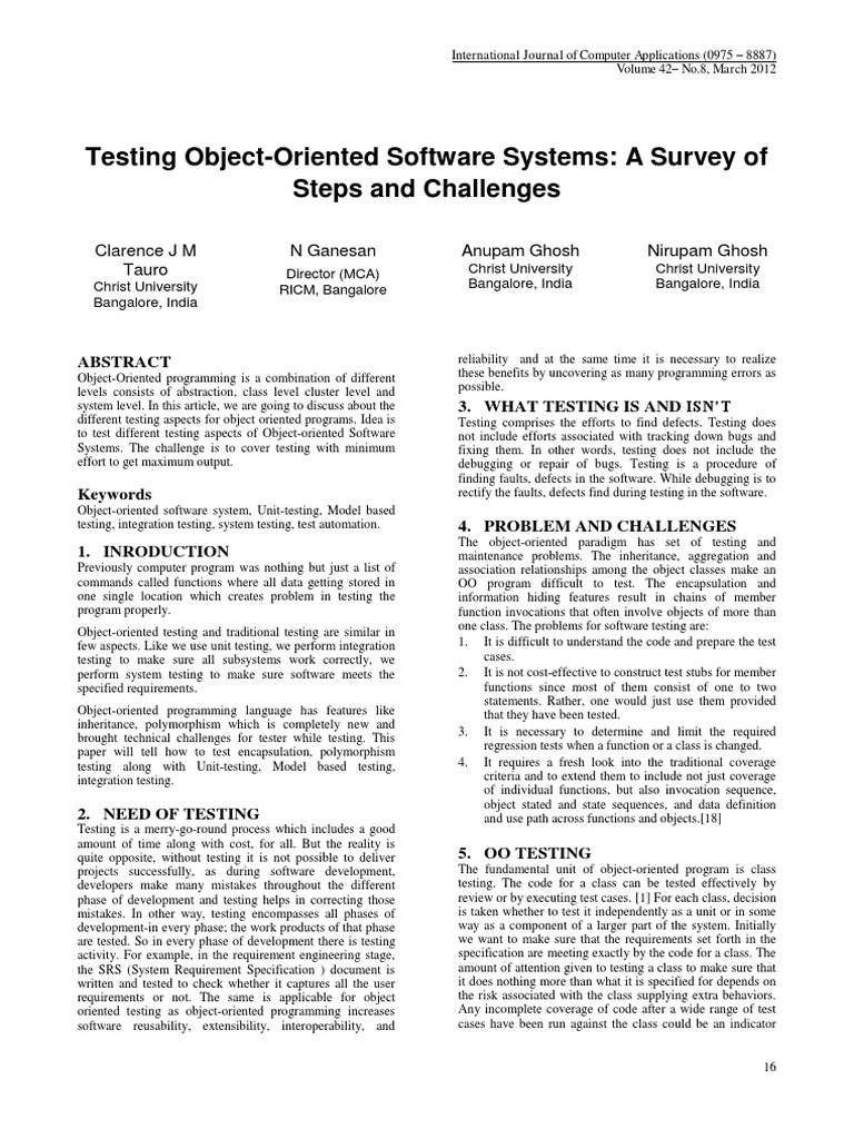 Testing Object Oriented Software Systems Pdf Software Testing Class Computer Programming 4171