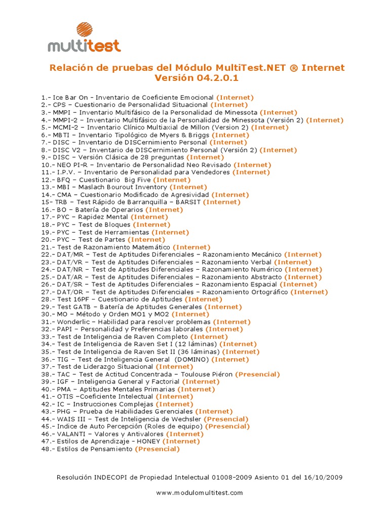 Relacion de Pruebas Multitest | PDF