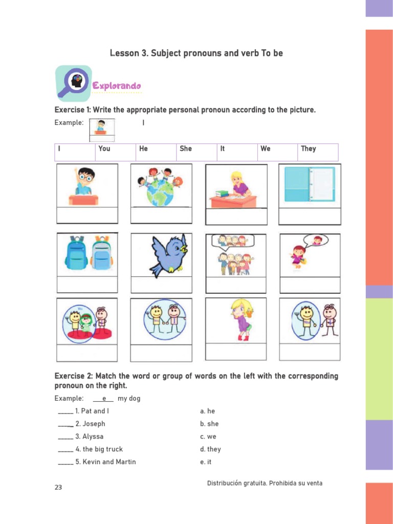 Subject Pronouns and Verb "To Be" Exercises | PDF | Morphology ...