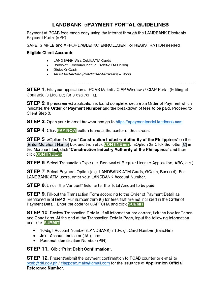 LANDBANK ePAYMENT PORTAL GUIDELINES | PDF