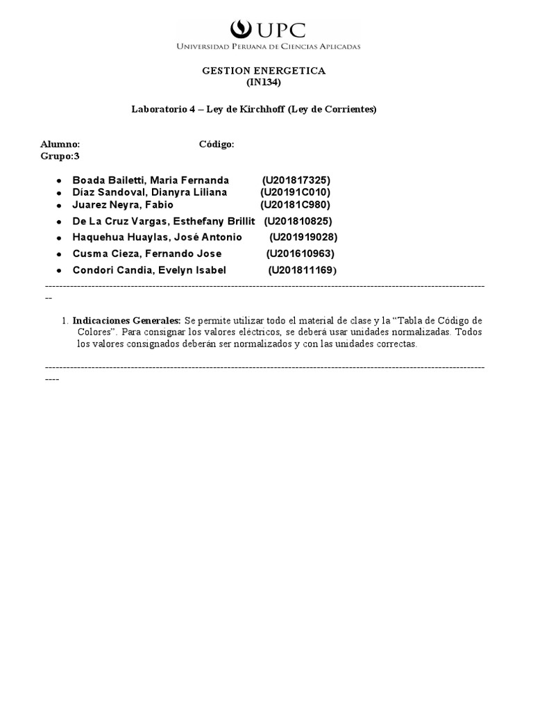Lab 4 - Ley de Kirchhoff | PDF | Electricidad | Corriente eléctrica