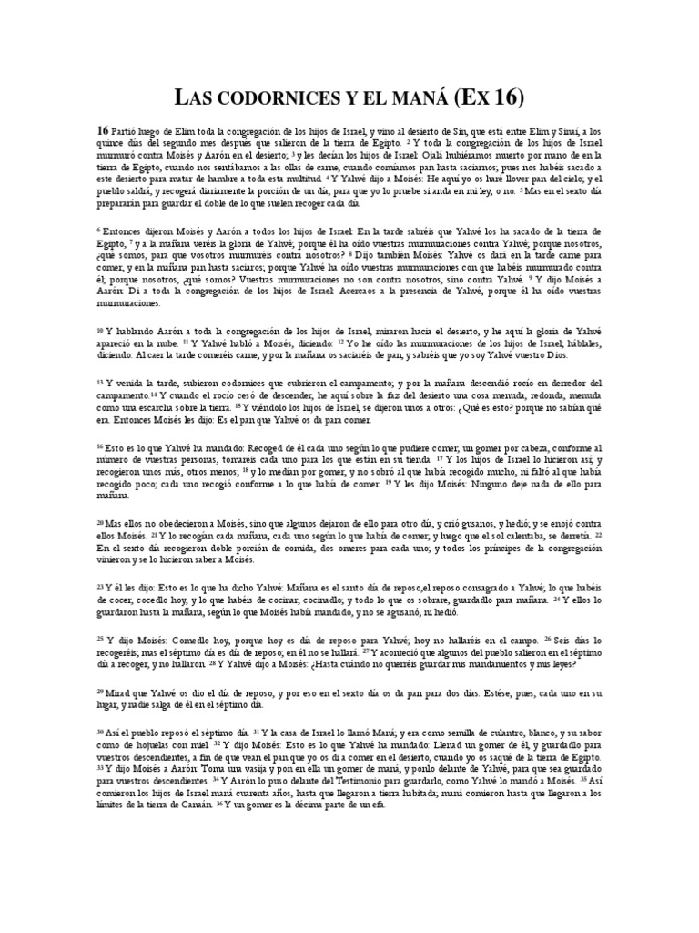 Exodo 16 El Maná | PDF | Moisés | Libro del éxodo